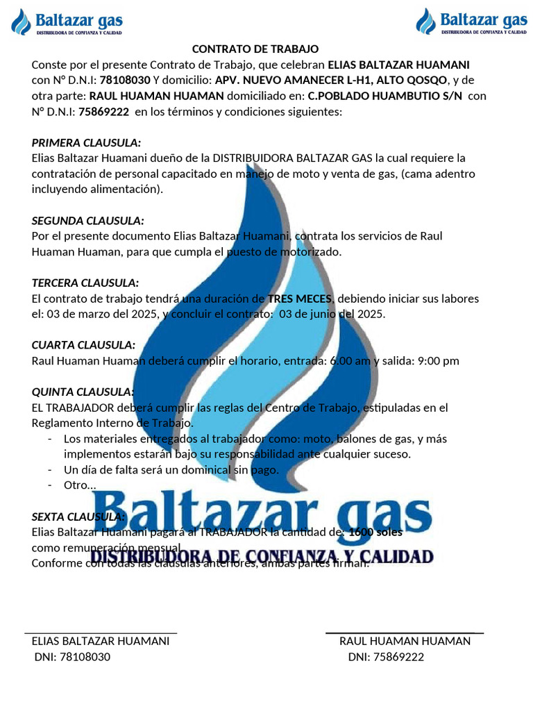 Contrato de Trabajo de Raul | PDF