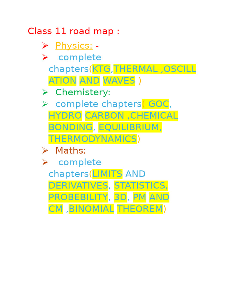 Class 11 Road Map | PDF