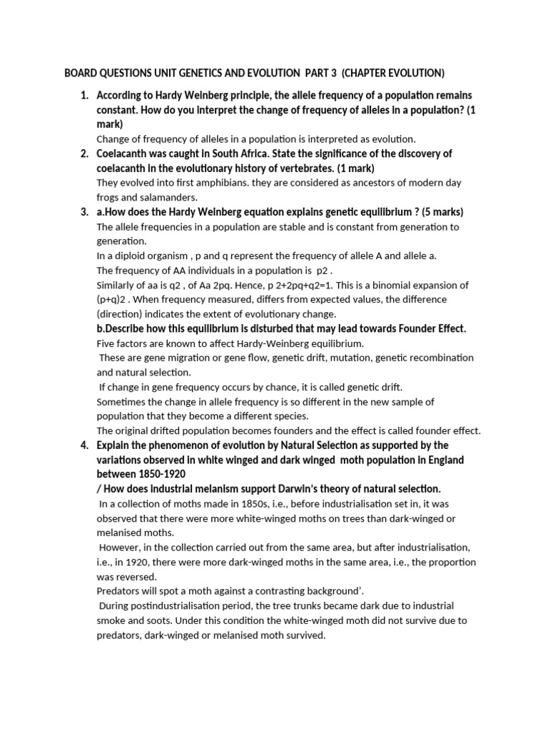 Board Questions Genetics Part 3 (Evln) | PDF | Evolution | Natural ...