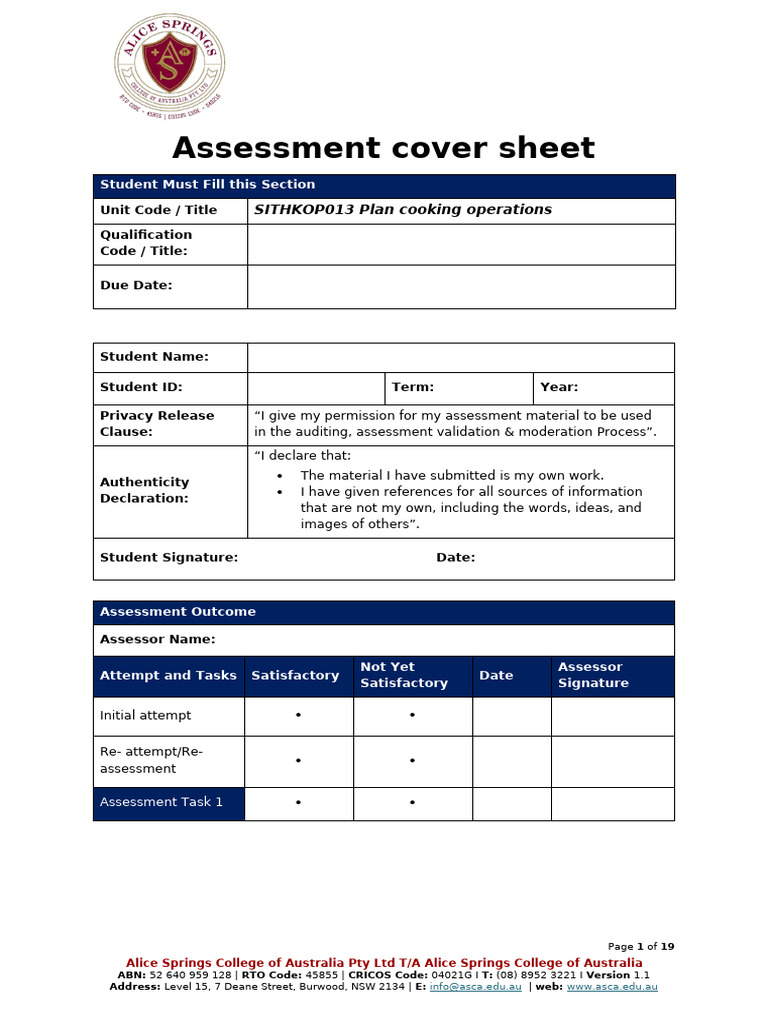 SITHKOP013 Student Assessment Tasks-1 | PDF | Plagiarism