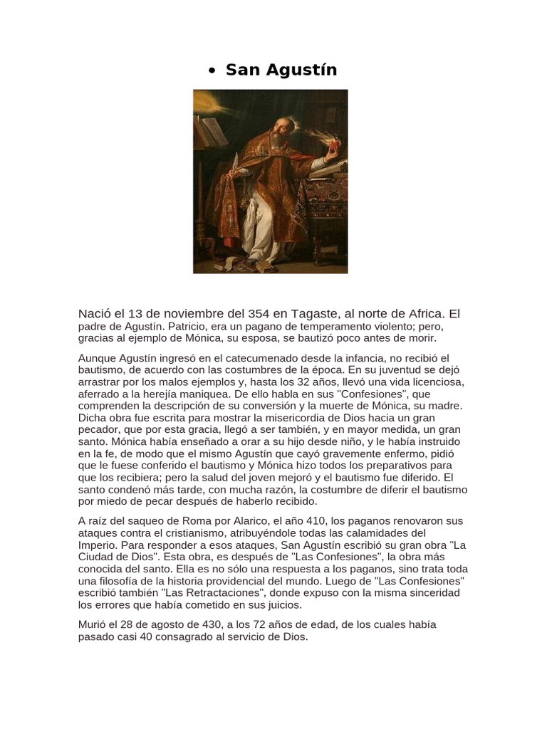 San Agustín: Nació El 13 de Noviembre Del 354 en Tagaste, Al Norte de ...