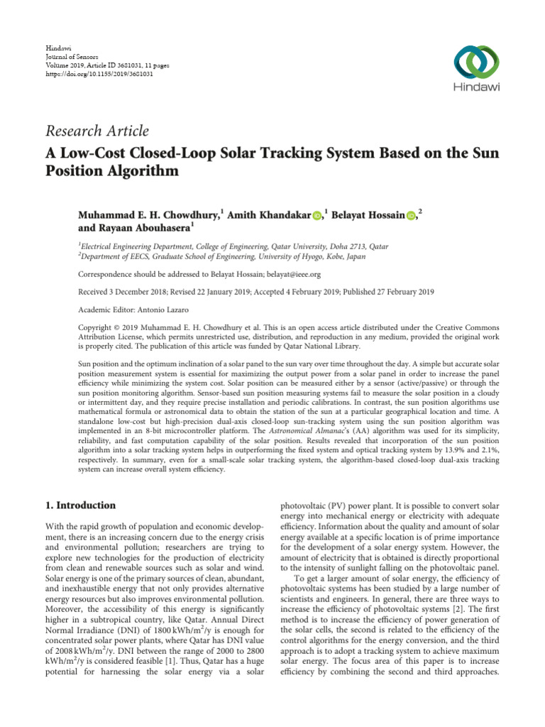 A Low Cost Closed Loop Solar Tracking System Based On The | PDF ...