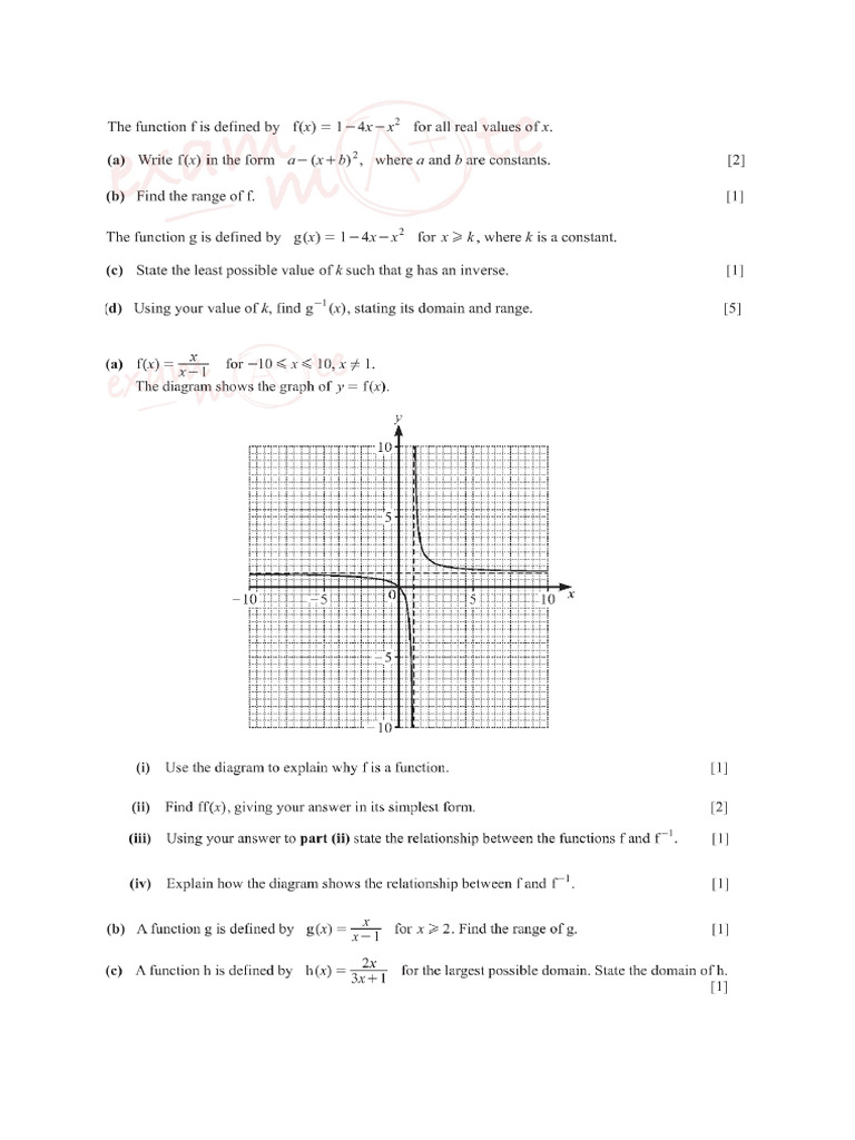 Functions and Quadratics - Igcse Add Math Worksheet | PDF
