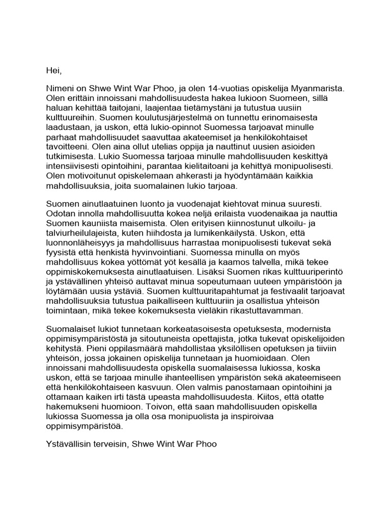 Shwe Wint War Phoo) - Letter of Motivation Letter For General PDF 2 | PDF