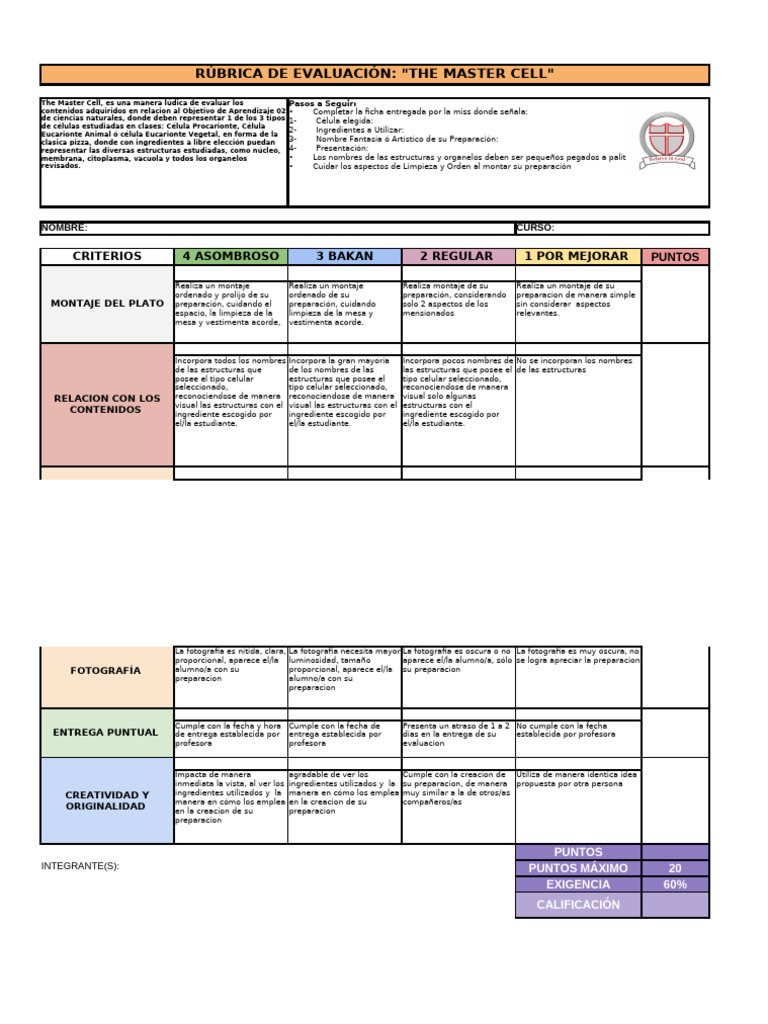 Rubrica Nota N°3 - The Master Cell - 8vos | PDF | Biología Celular ...