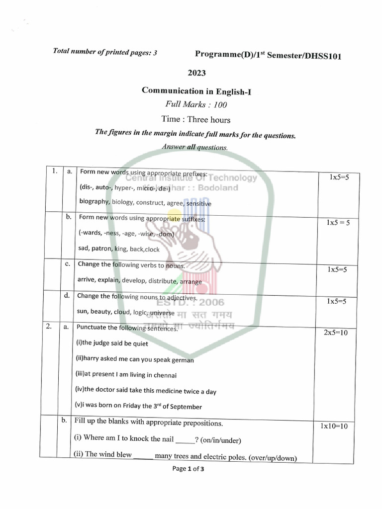 English Communication Exam Guide | PDF | Grammar | Linguistics