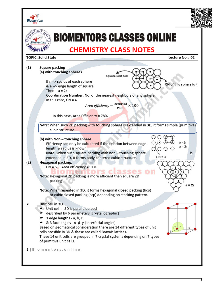 Solid State Lecture - 2 Notes | PDF | Crystal Structure | Physical Sciences