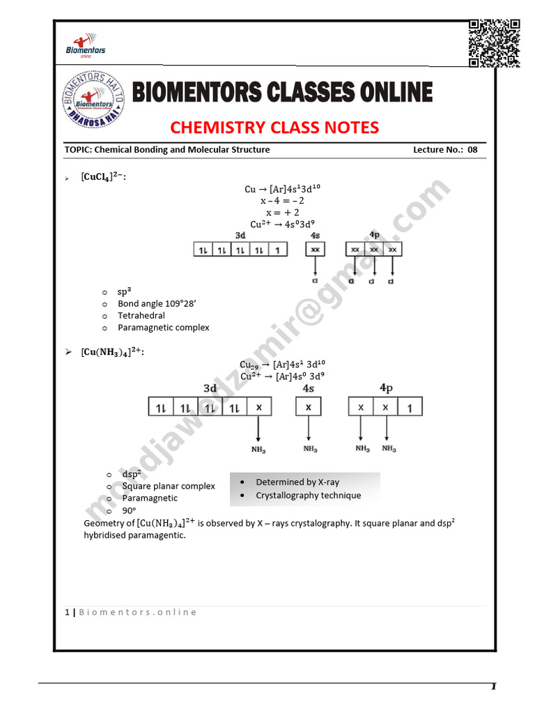 Chemical Bonding and Molecular Structure Lecture - 8 Notes | PDF ...