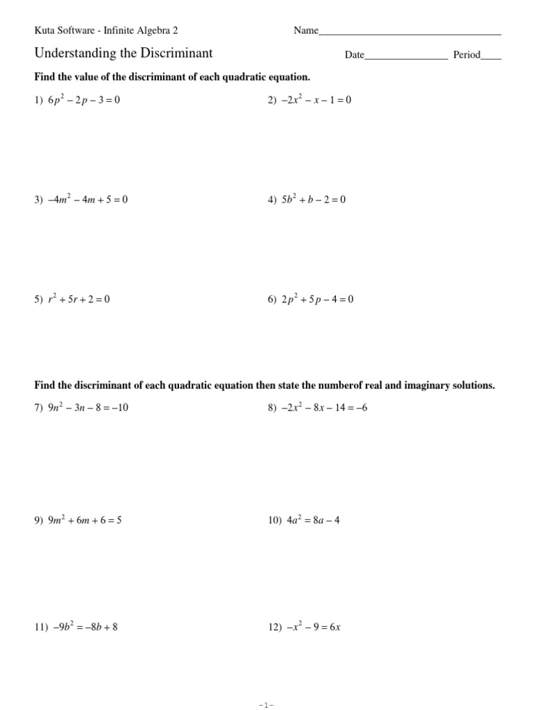 The Discriminant (student version) | PDF | Equations | Numbers