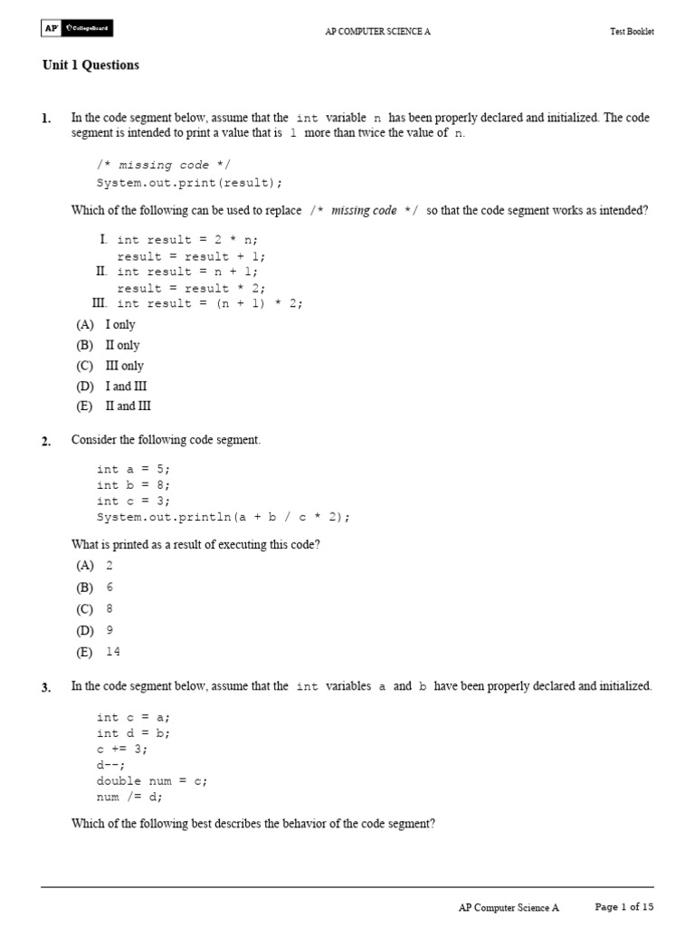 Unit 1 Questions - Primitive Types | PDF | Integer (Computer Science) | Pi