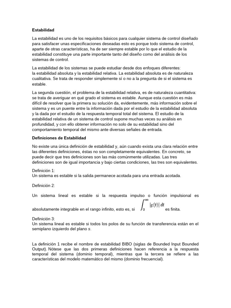 Estabilidad | PDF | Sistema de control | Matemáticas