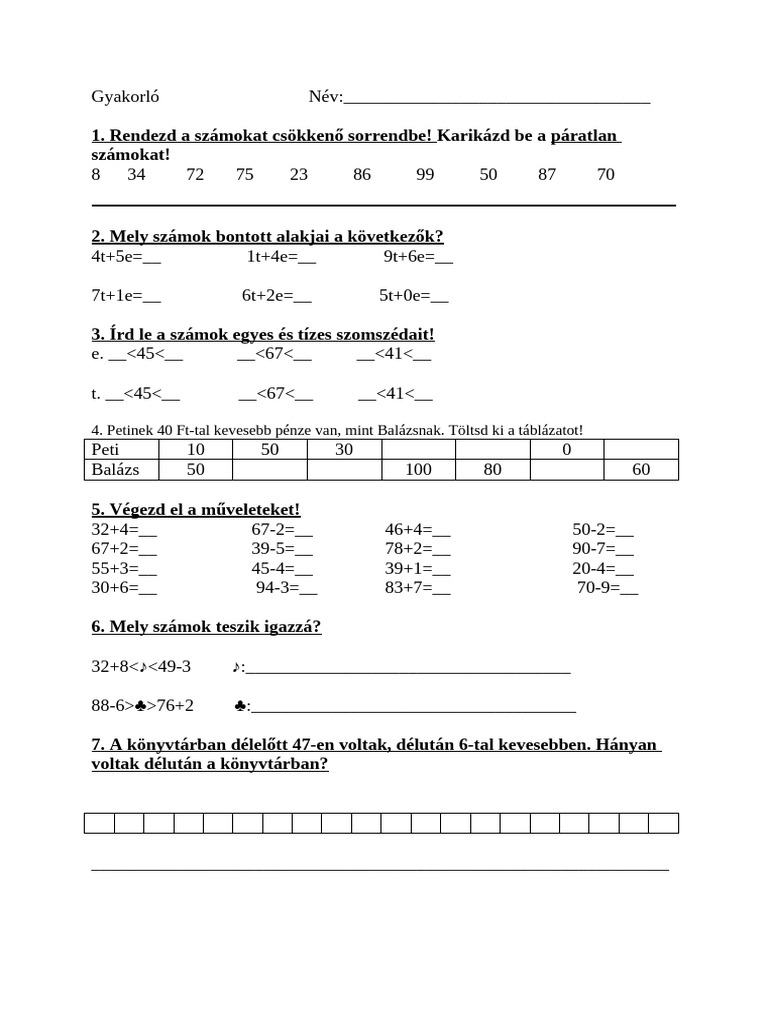 Matek gyakorló 2 | PDF