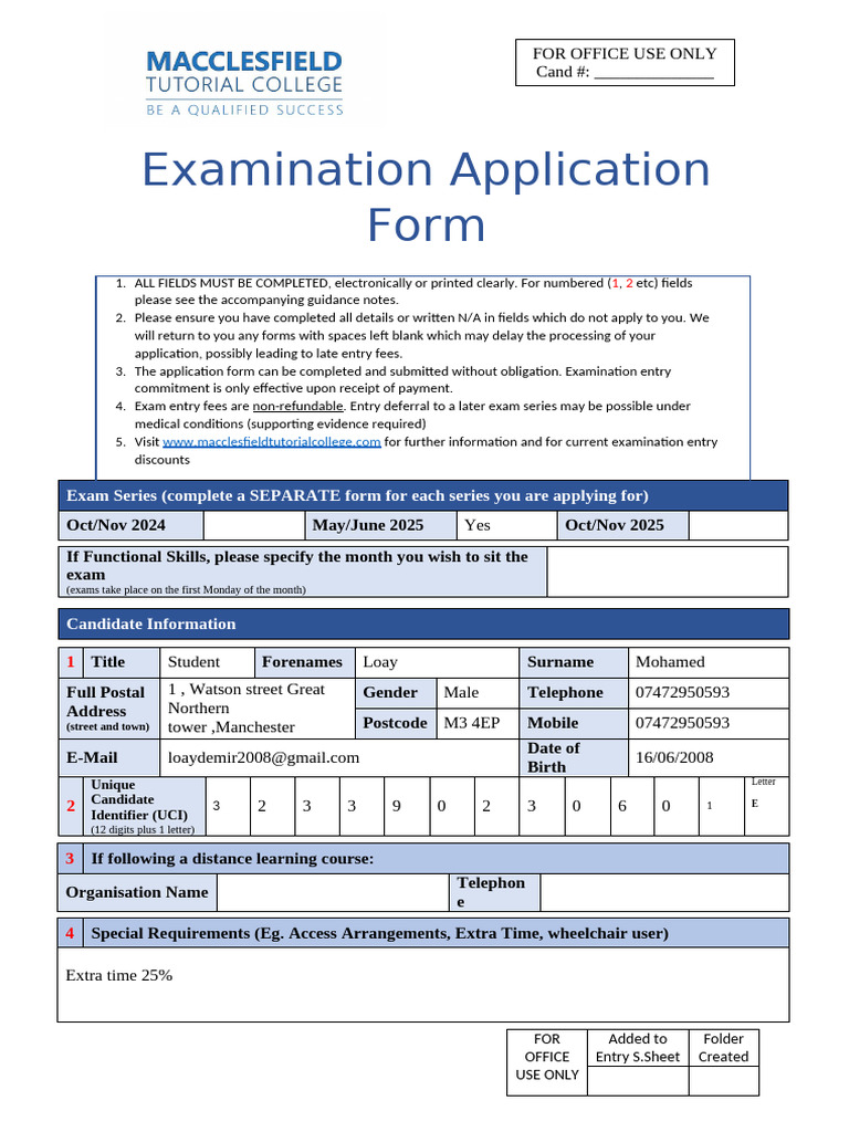 Examination Application Form 2024 2025 | PDF | Qualifications | Student Assessment And Evaluation