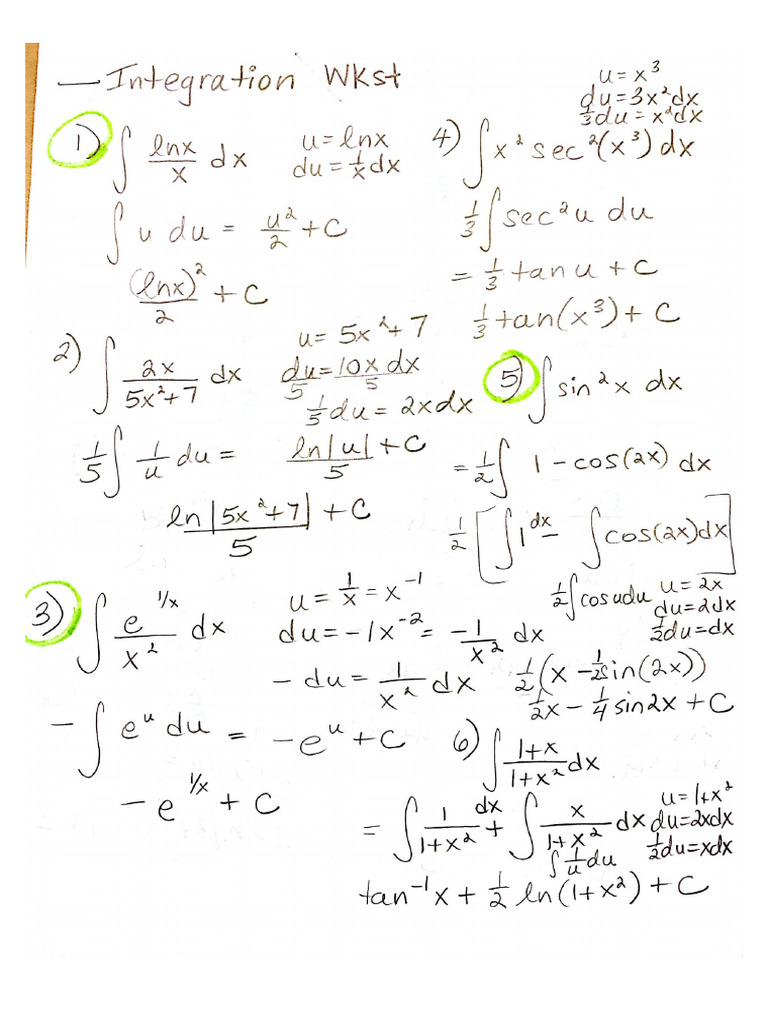 Integration Review WKST Key 4 | PDF