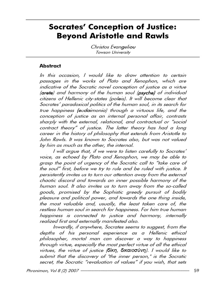 Evangeliou Socrates Conception of Justice Beyond Aristotle and Rawls ...