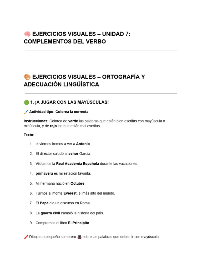 ? Ejercicios Visuales - Unidad 7 - Complementos Del Verbo | PDF | Verbo ...