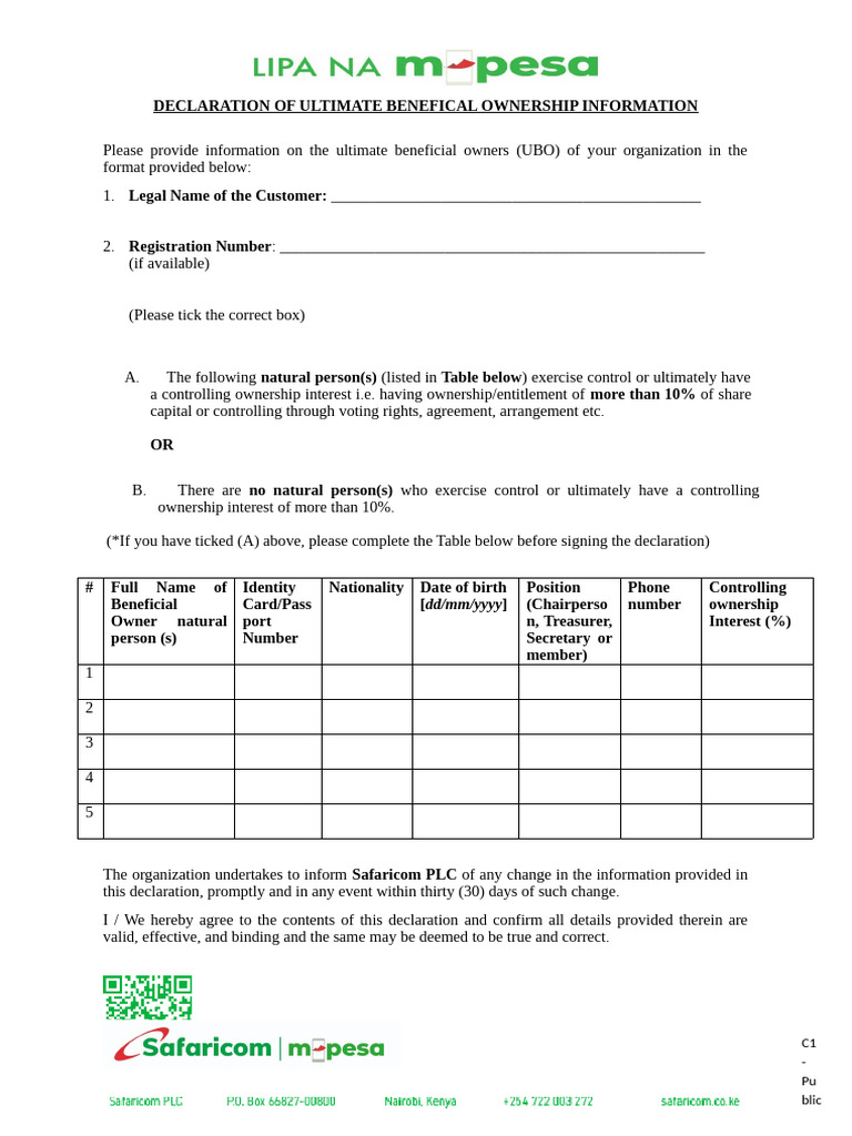Ultimate Beneficial Ownership Self Declaration Form - New Acquisitions | PDF | Limited Liability ...