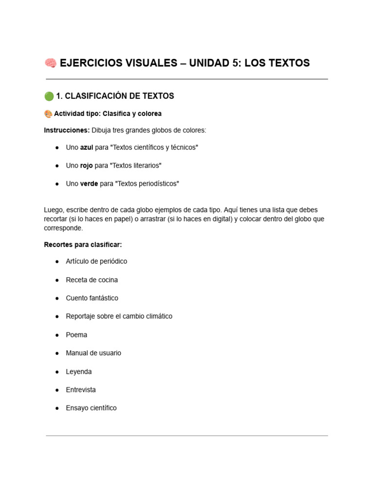 ? Ejercicios Visuales - Unidad 5 - Los Textos | PDF