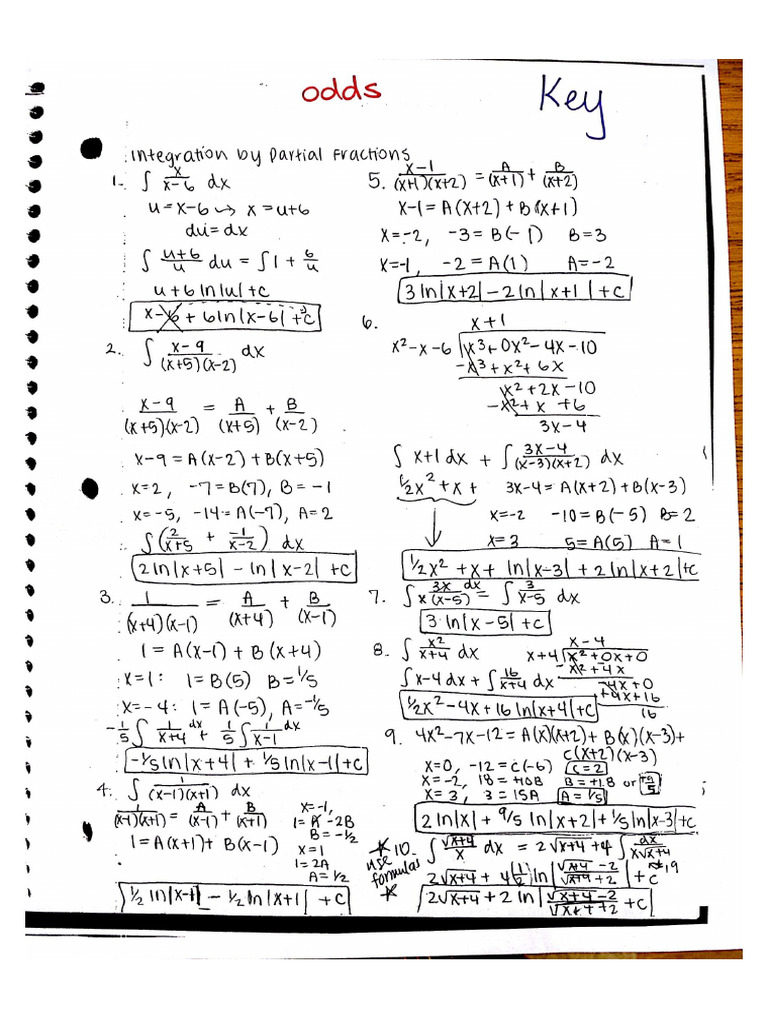 Partial Fractions HW Key 4 | PDF