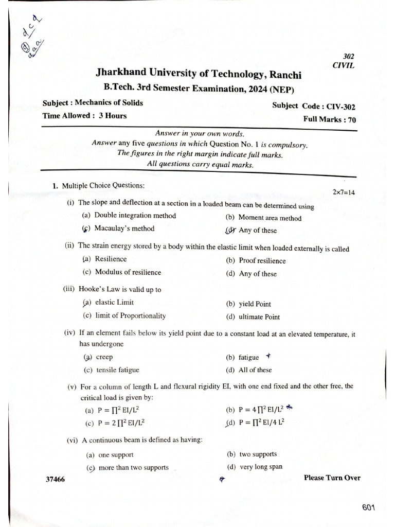 MOS University Question Civil | PDF