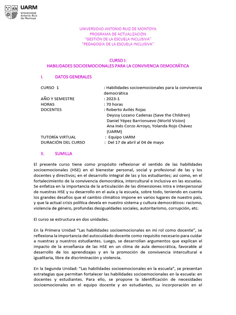 Sílabo - Curso 1 | PDF | Evaluación | Enseñando