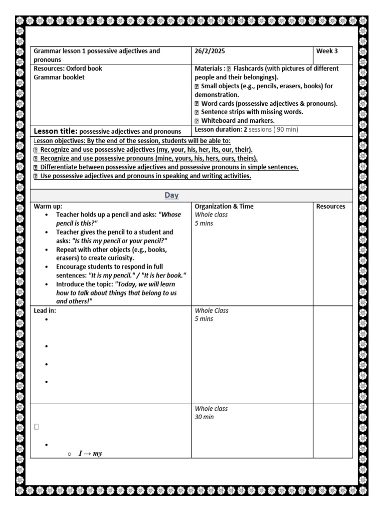 Unit 1 Grammar Lesson1 Lesson Plan | PDF | Pronoun | Noun