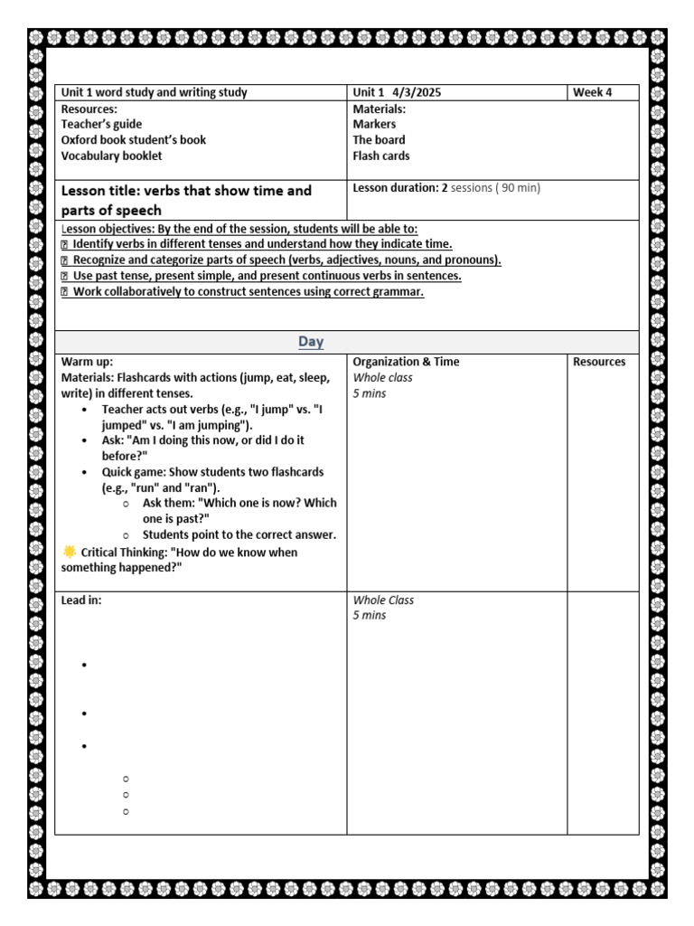 Term 2 Unit 1 Word Study and Writing Study Lesson Plan | PDF | Part Of Speech | Verb