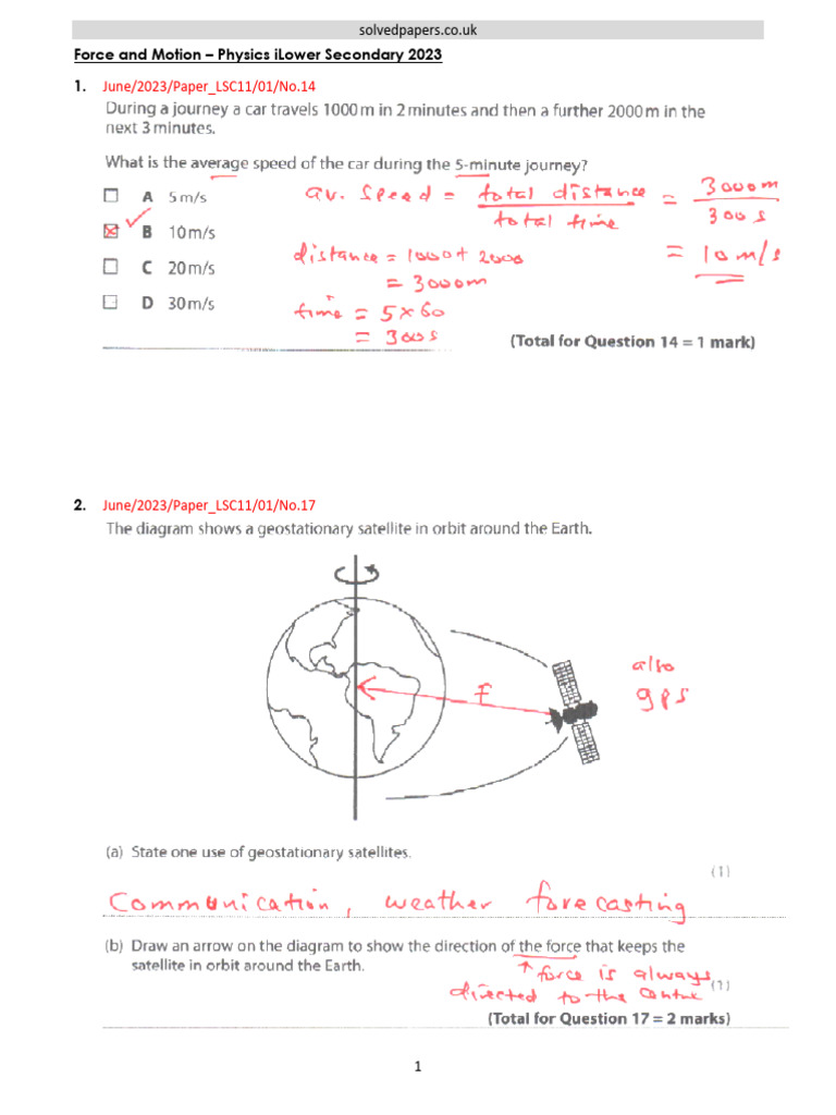 2023 Force and Motion Edexcel Physics ISecondary Solved | PDF