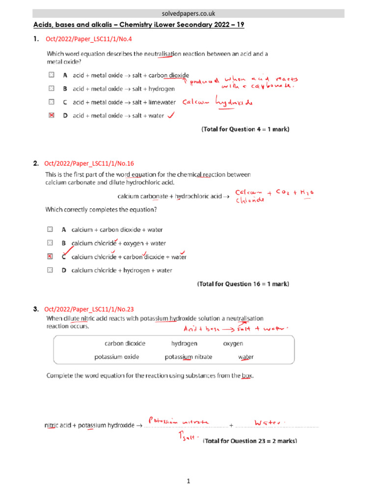 2022 19 Acids Bases and Alkalis Edexcel Chemistry ISecondary Solved | PDF