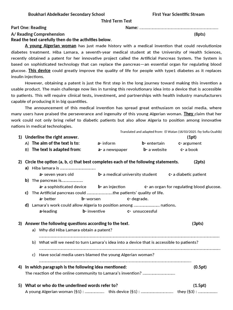 First Year Test (Technology) | PDF | Diabetes | Pancreas