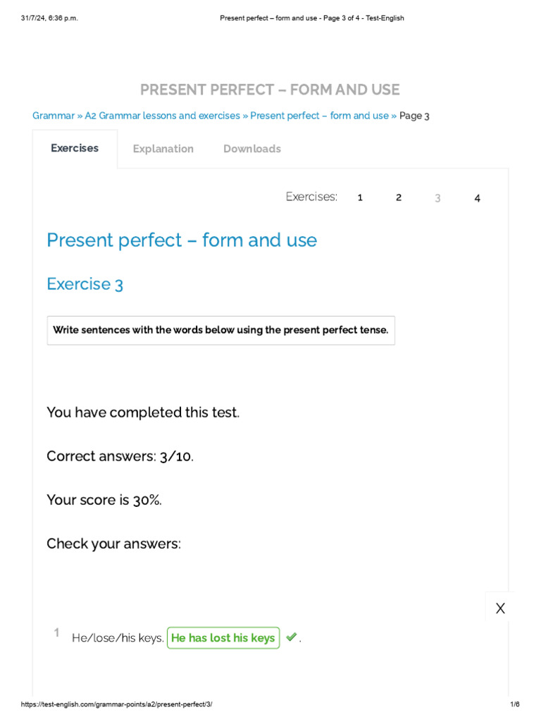 Present perfect – form and use - Page 3 of 4 - Test-English | PDF ...