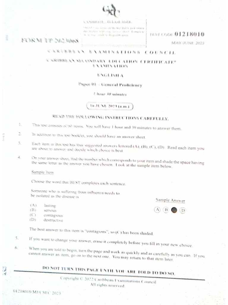 CSEC English A June 2023 P1 (1) Solutions | PDF