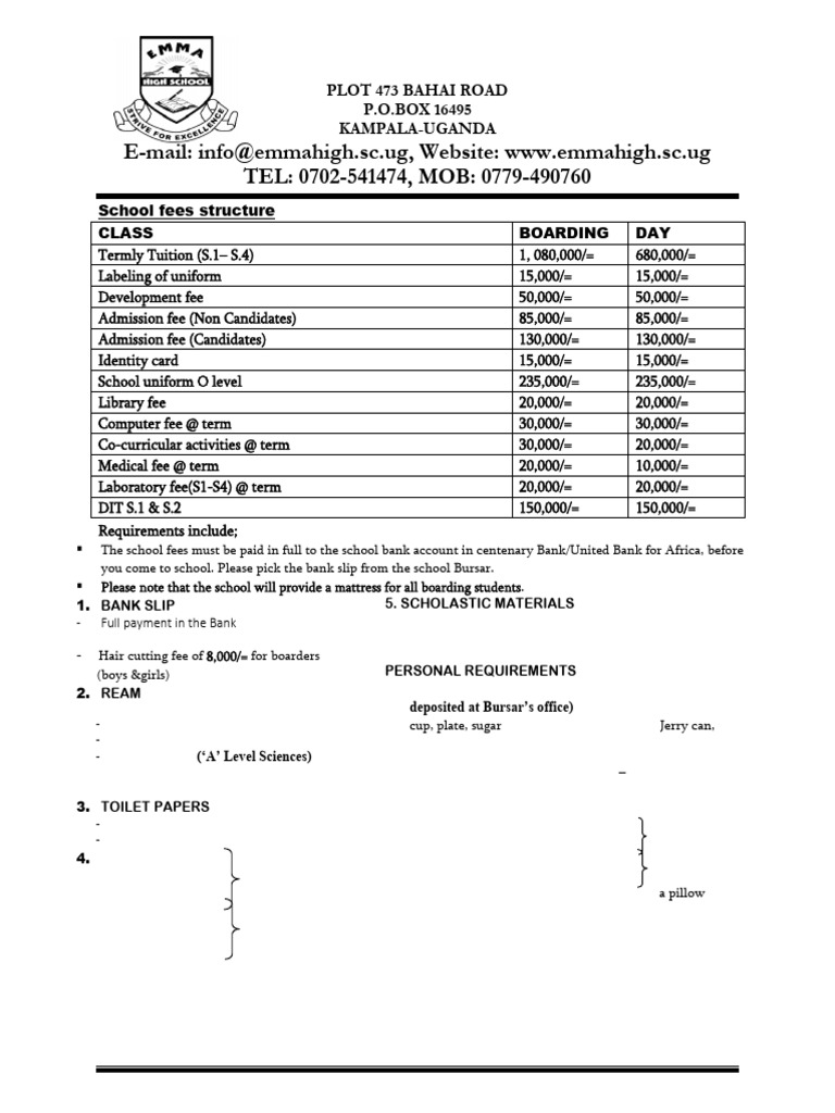 Emma High School Fees Structure O-Level | PDF | Clothing | Fashion