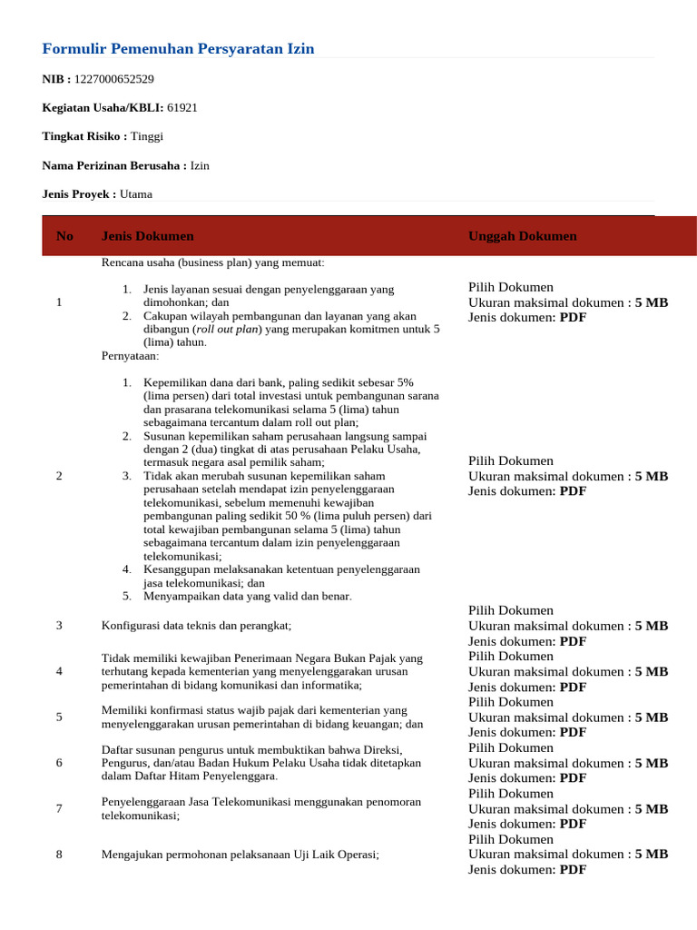 Formulir Pemenuhan Persyaratan Izin | PDF