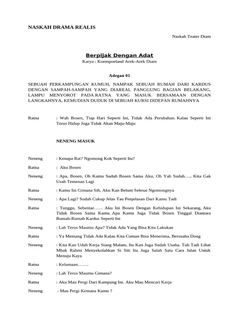Naskah Teater Realis: "Diam" | PDF