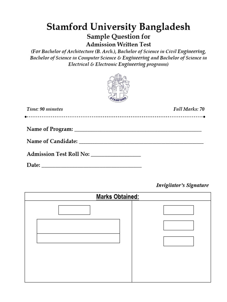 Admission Test Sample Questions | PDF