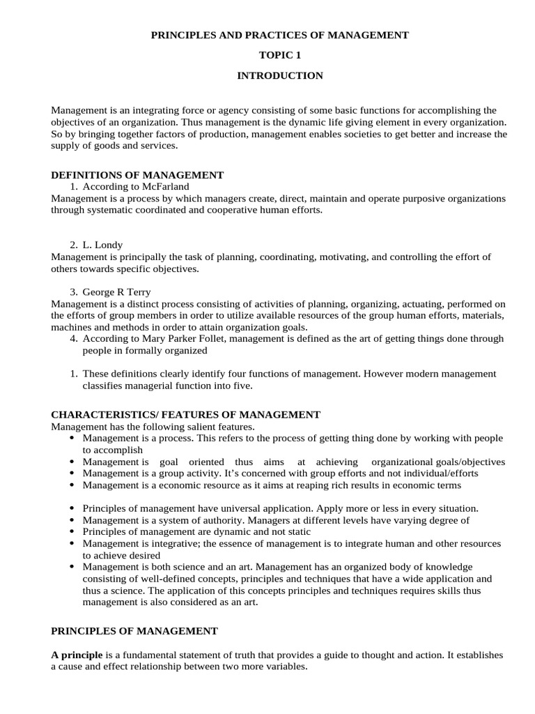 PRINCIPLES AND PRACTICES OF MANAGEMENT NOTES SUMMARIZED (3) | PDF ...
