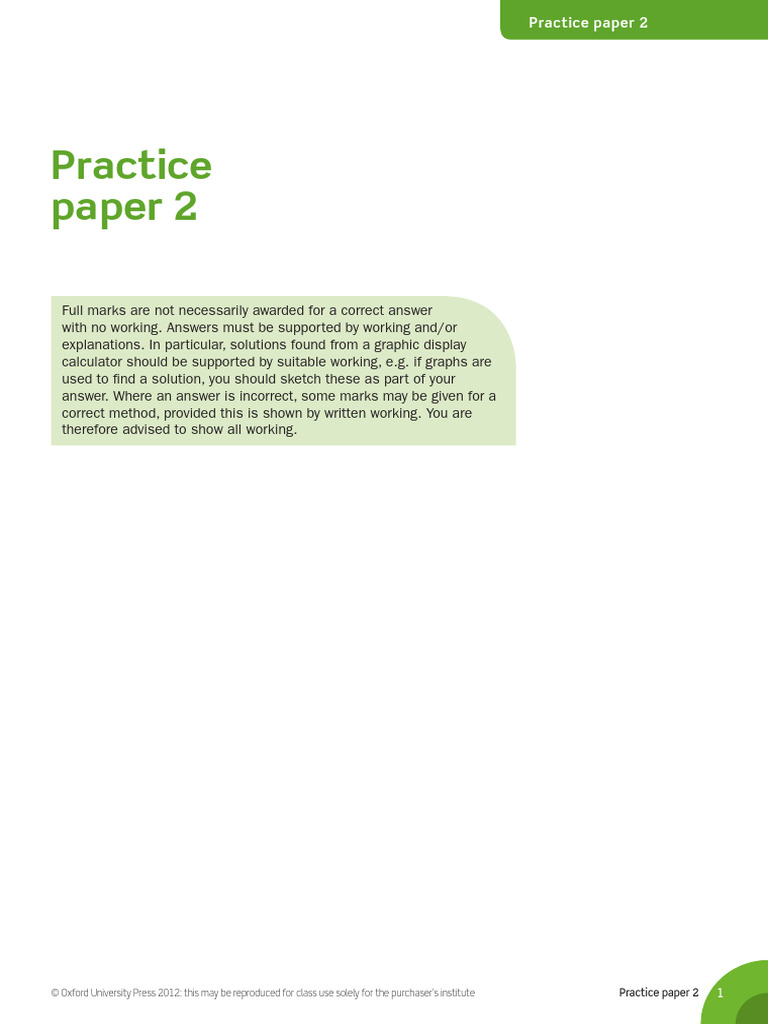 Practice Paper 2: Math Problems and Solutions | PDF | Multiple Choice ...