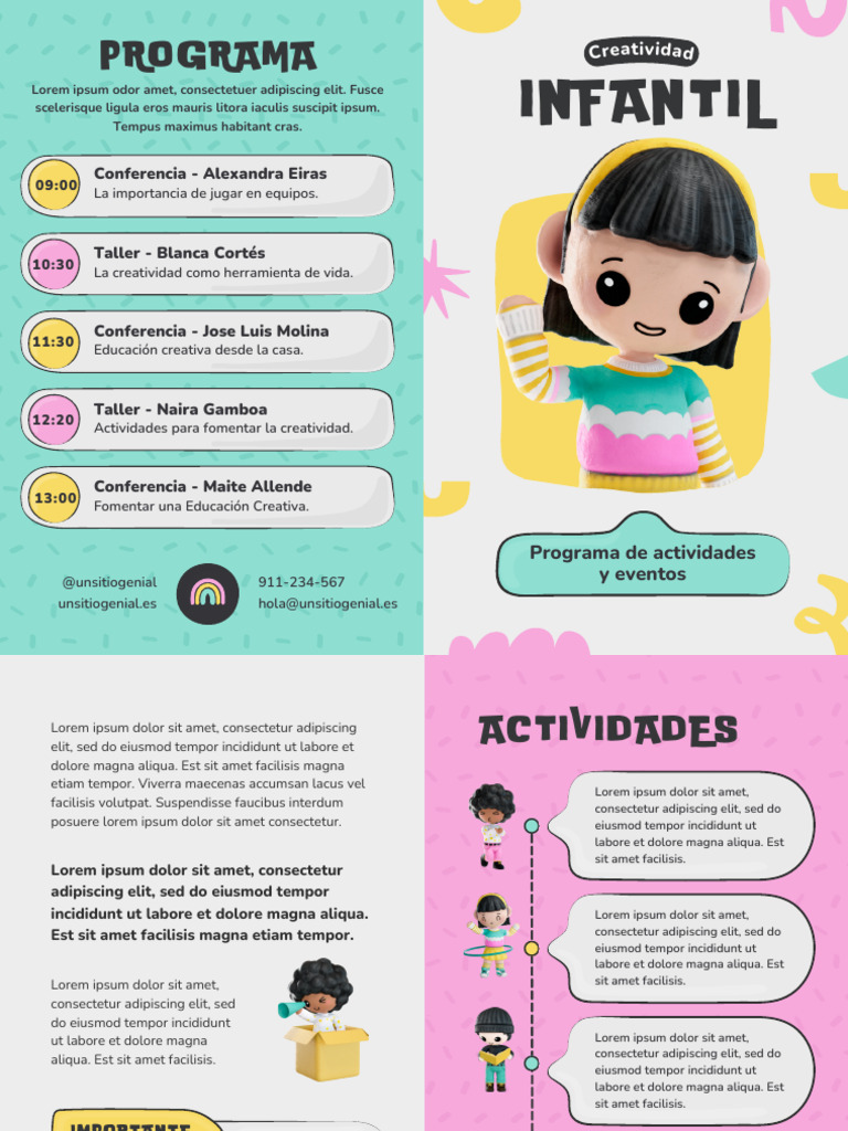 Folleto Díptico Programa Actividades Evento Creatividad Infantil 3D Multicolor | PDF