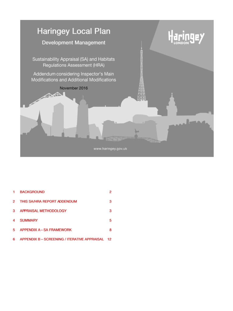Haringey Local Plan SA/HRA Addendum 2016 | PDF | Climate Change Mitigation | Natural Environment