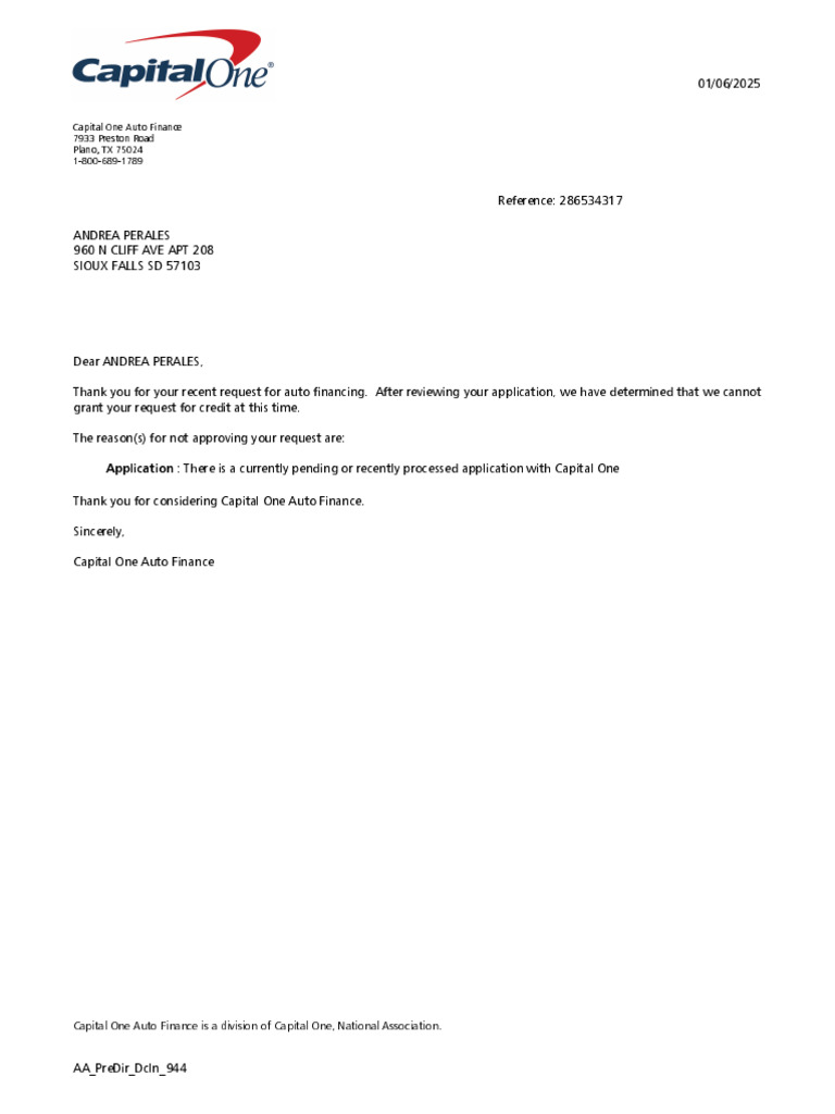 Adverse Action Letter | PDF