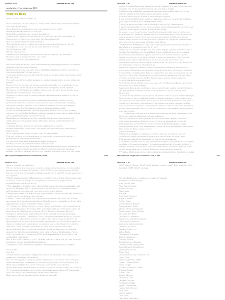 mapaastral_ estrelas fixas | PDF | Zodíaco | Estrelas