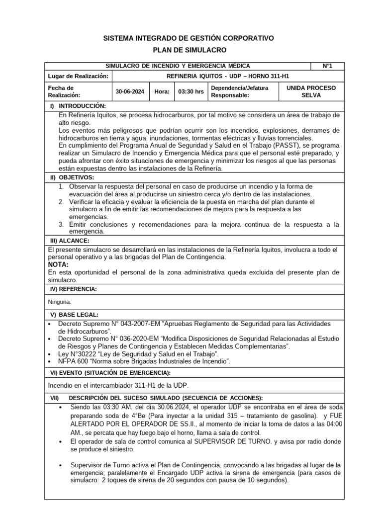 Plan Simulacro Incendio y Emergencia Médica UProceso-30.06.2024 - EDGAR ...