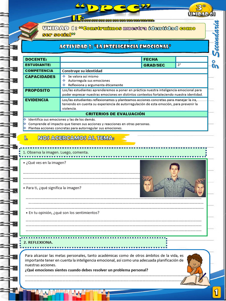 3° DPCC - Actv.03-Unidad 1 2023 | PDF | Las emociones | Inteligencia emocional
