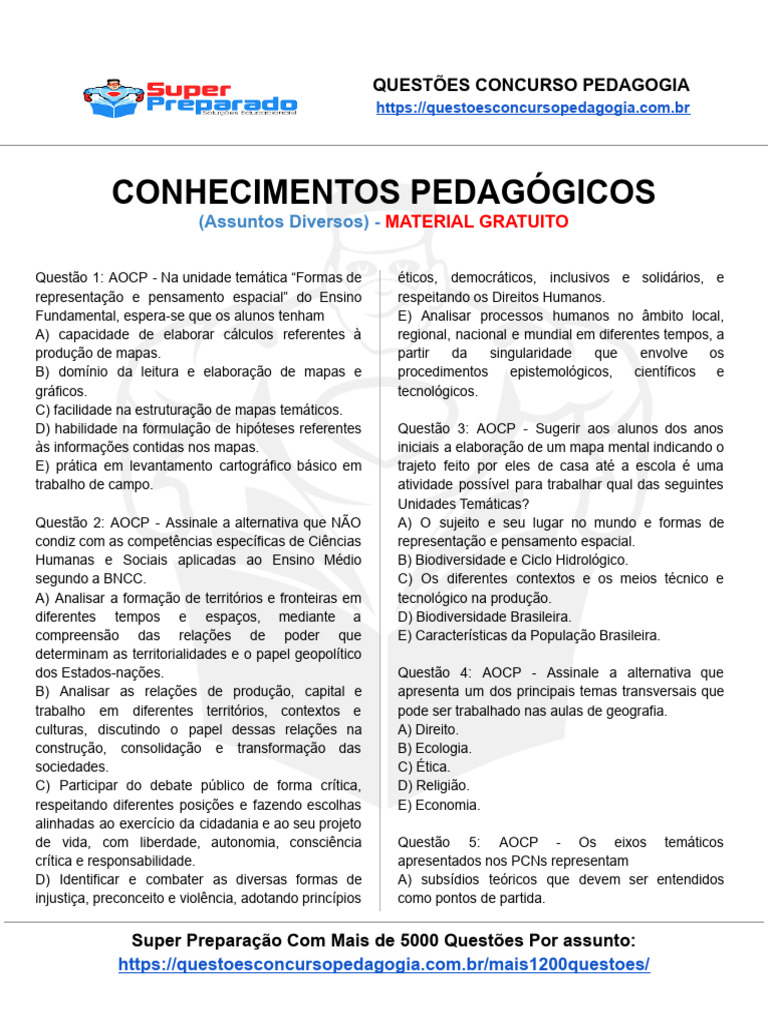 #15 Questões de Provas Ano 2022 Questões Concurso Pedagogia 2 | PDF | Geografia | Pedagogia