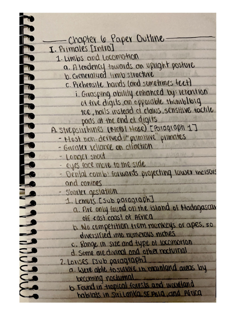 Chapter 6 Primate Paper Outline | PDF