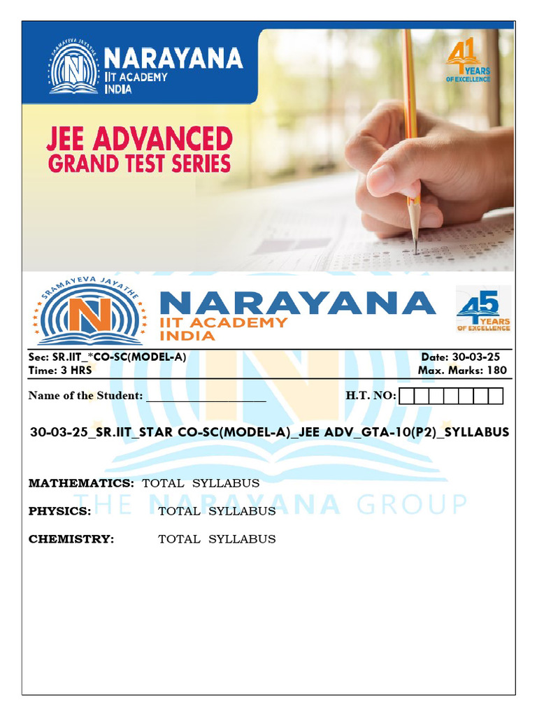 30.03.25 - SR - Star Co-Sc - Jee-Adv - 2023 - P2 - Gta-10 (P2) - QP | PDF | Numbers | Curve