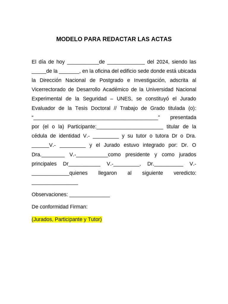 MODELO PARA REDACTAR LAS ACTAS | PDF
