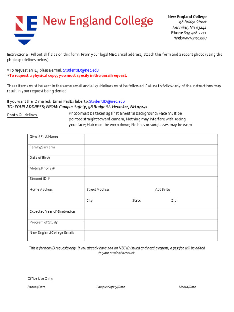NEC International Student ID Request | PDF