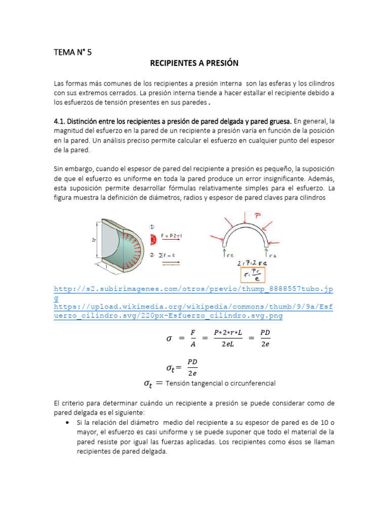 Recipientes a Presión: Pared Delgada vs. Gruesa | PDF | Estrés ...